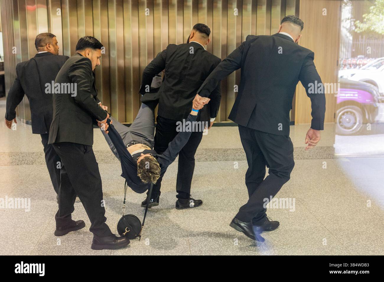 London, UK. 01 MAY, 2025. Protestor is removed as AXE DRAX activists ...