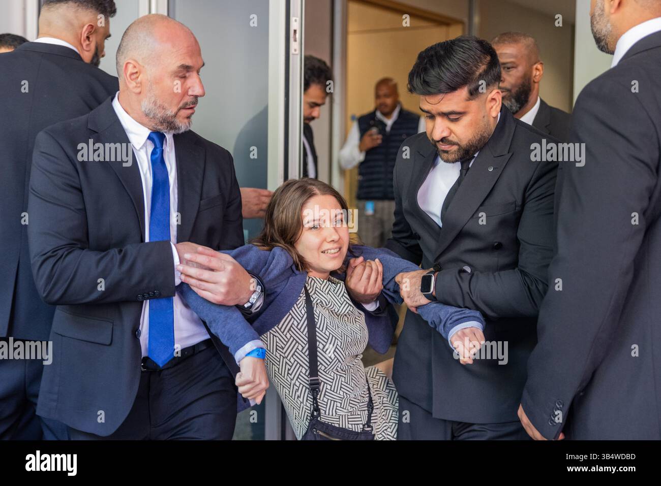 London, UK. 01 MAY, 2025. Protestor is removed as AXE DRAX activists ...
