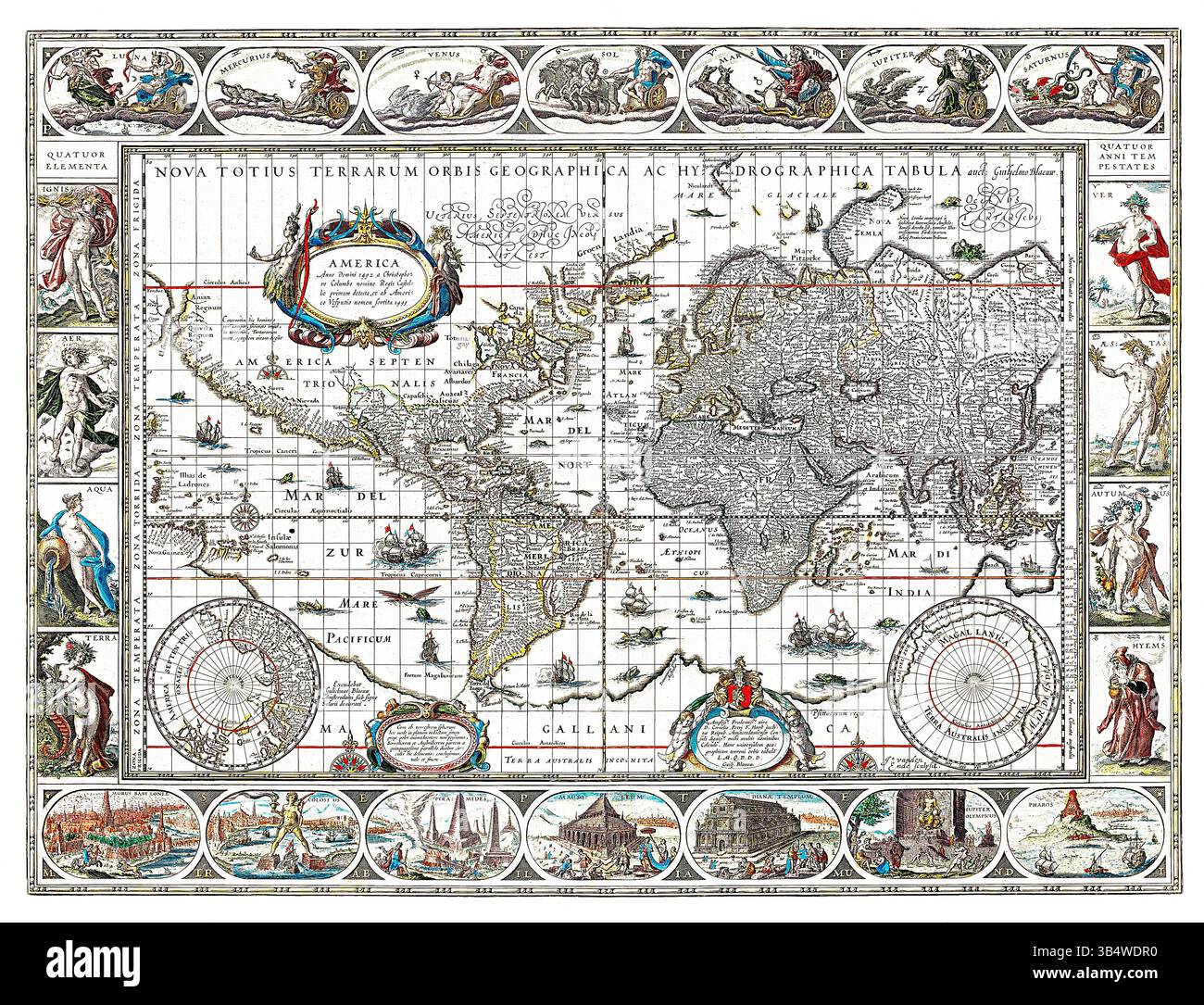 Explore this historical world map with intricate designs and ...