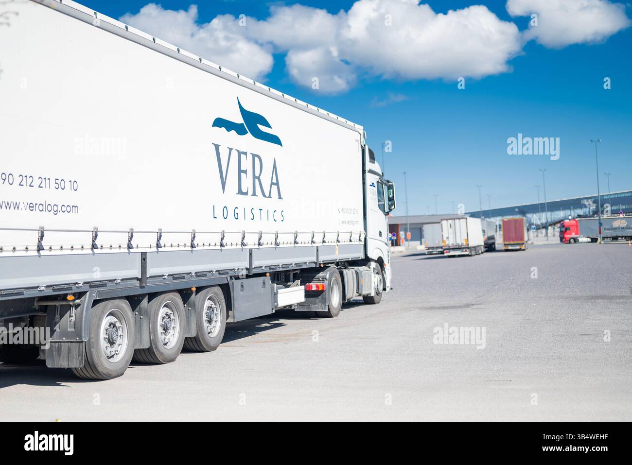 April 27, 2025 Tallinn Estonia, logistics many trucks in the terminal ...