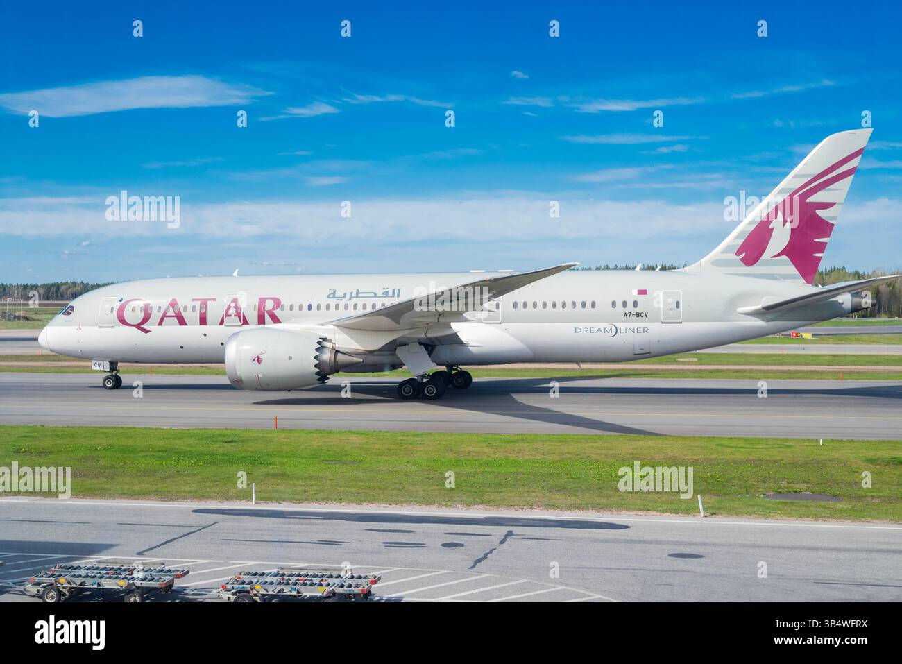 27 April 2025 Stockholm Sweden, Qatar Airways large passenger aircraft ...