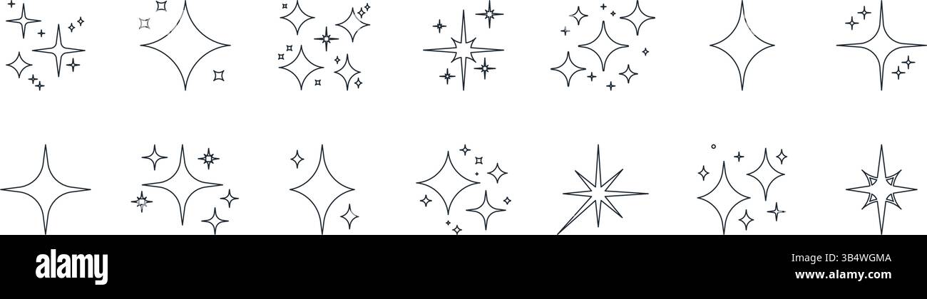 Star Sparkle Line Icon Set. Glimmer And Twinkle Outline Symbol ...