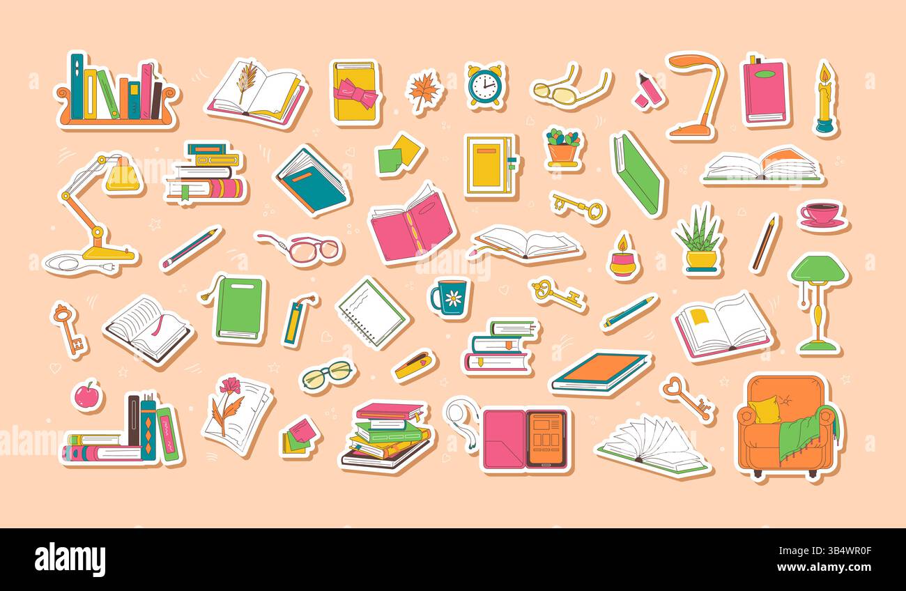 Books and reading related colorful stickers Stock Vector Image & Art ...