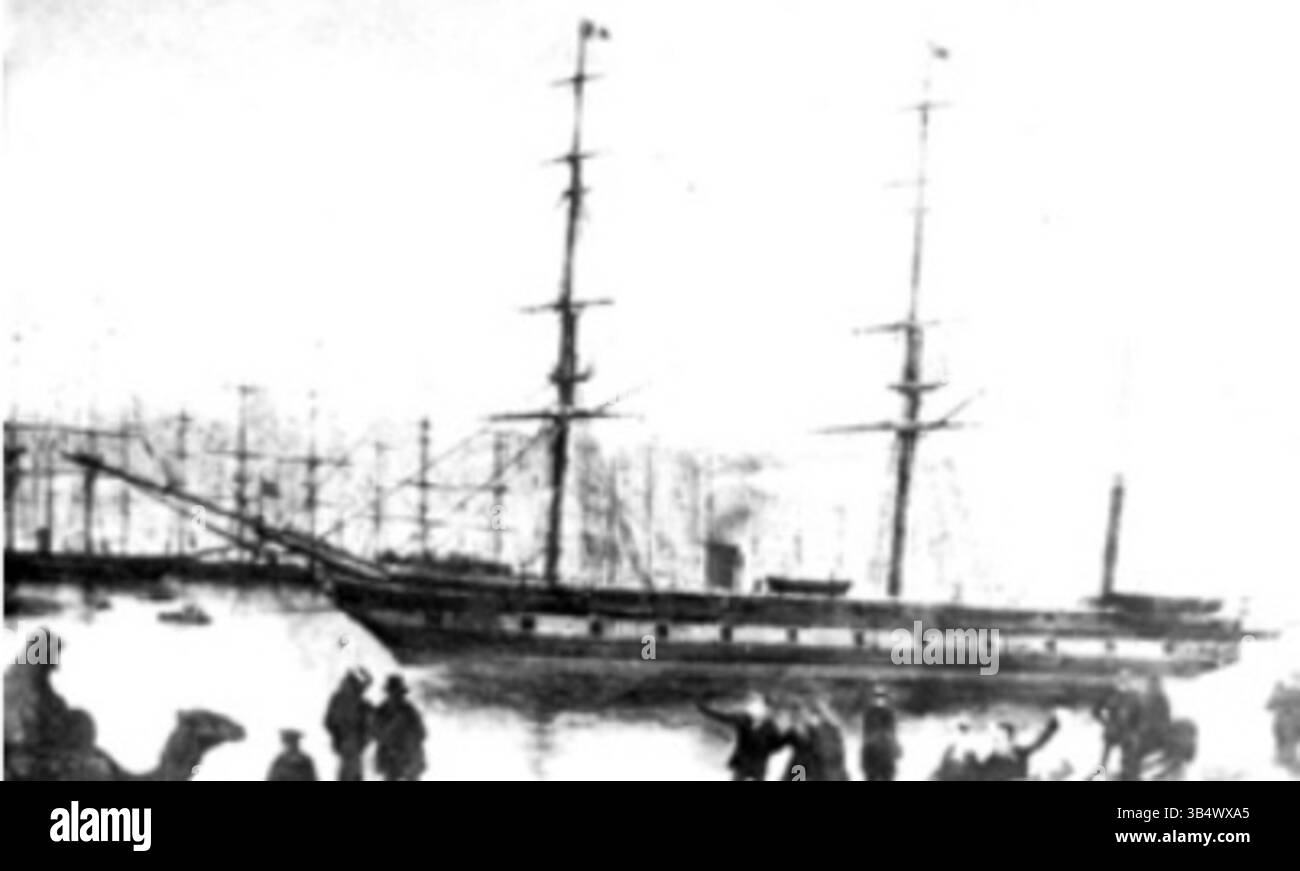 A monochrome photograph from December 1869 shows the Spanish frigate ...