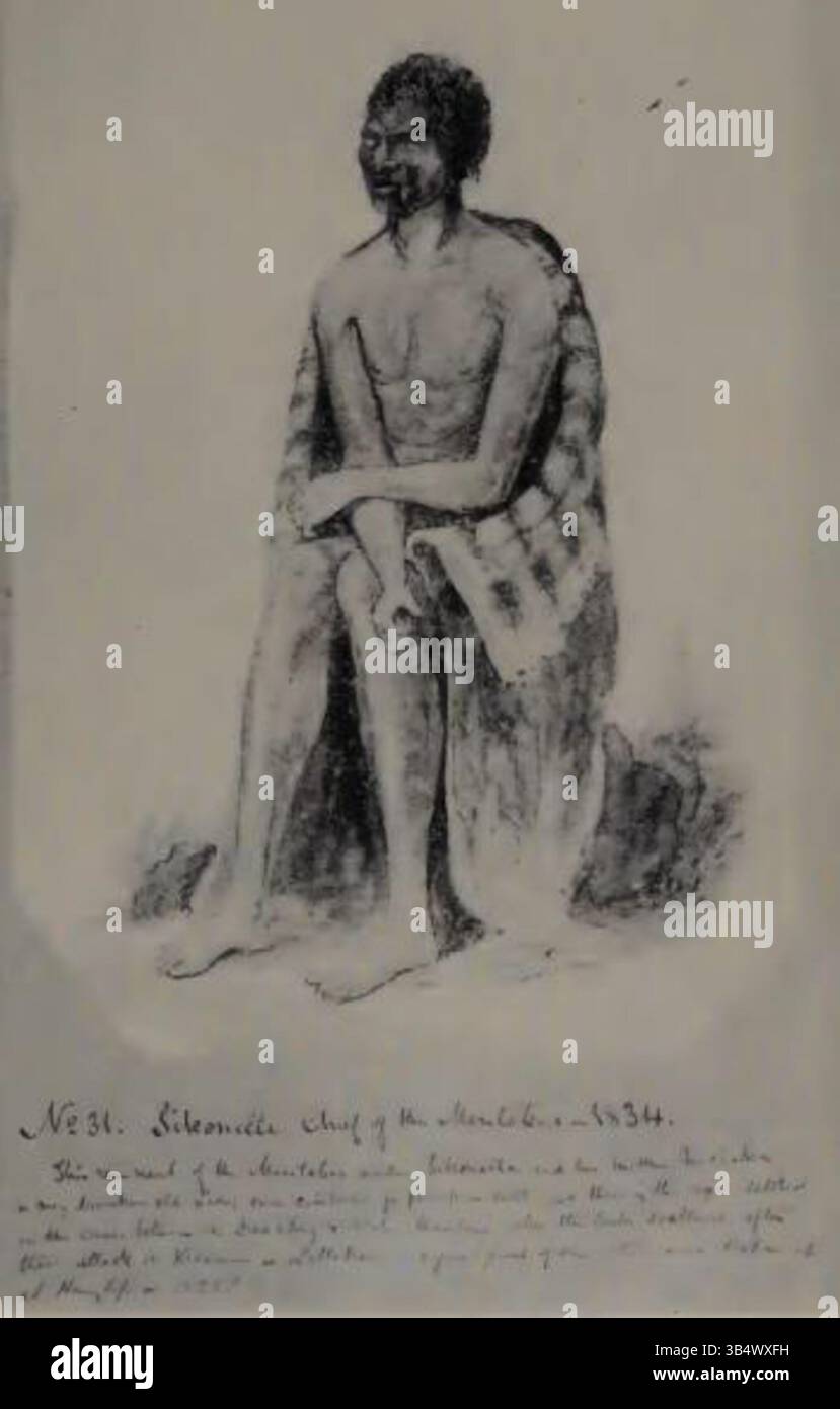 This 1834 portrait by C. Bell depicts Chief Sikonyela of the Tlokwa ...