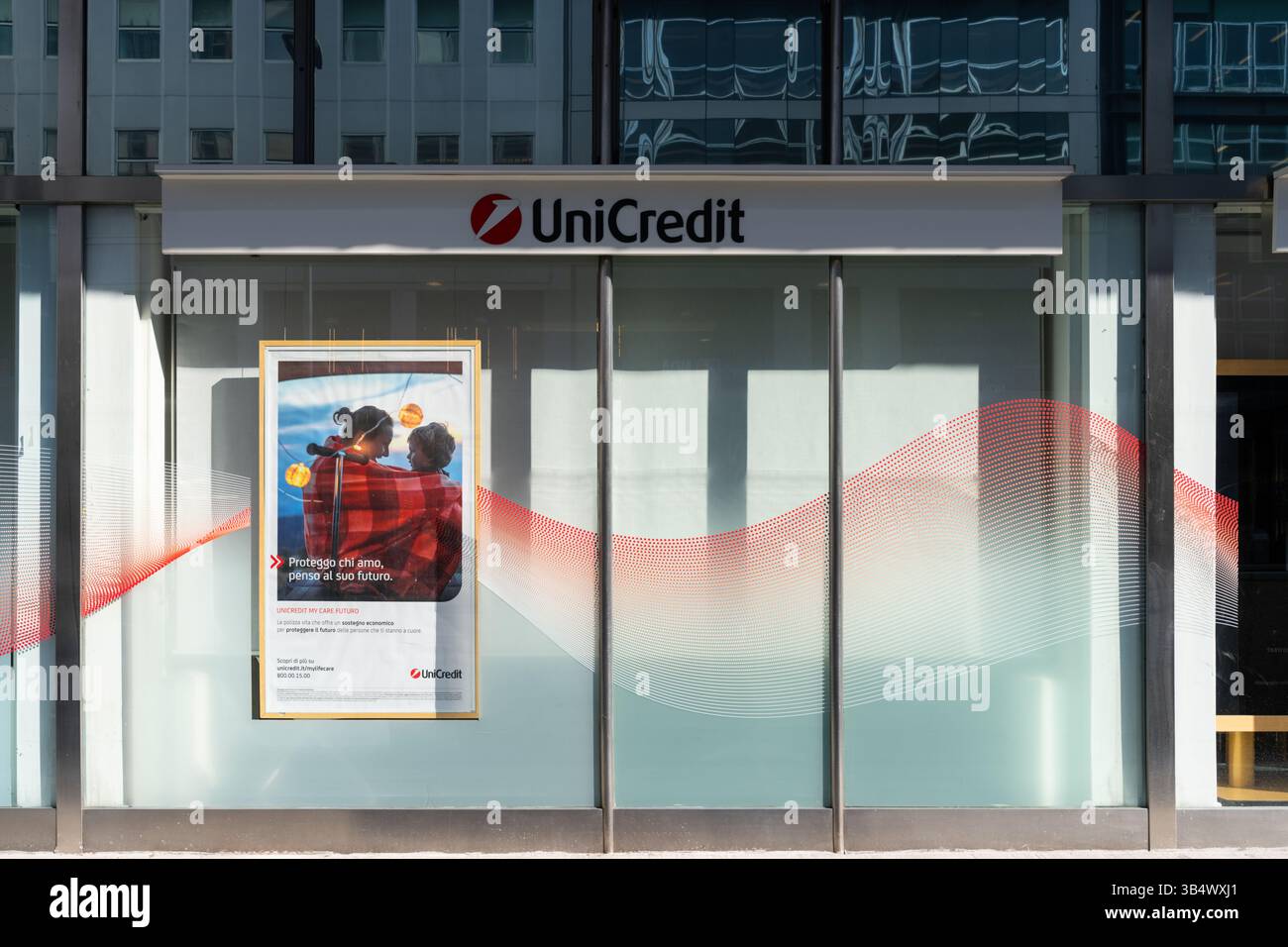 Milan, Italy - April, 08, 2025: UniCredit bank storefront with ...