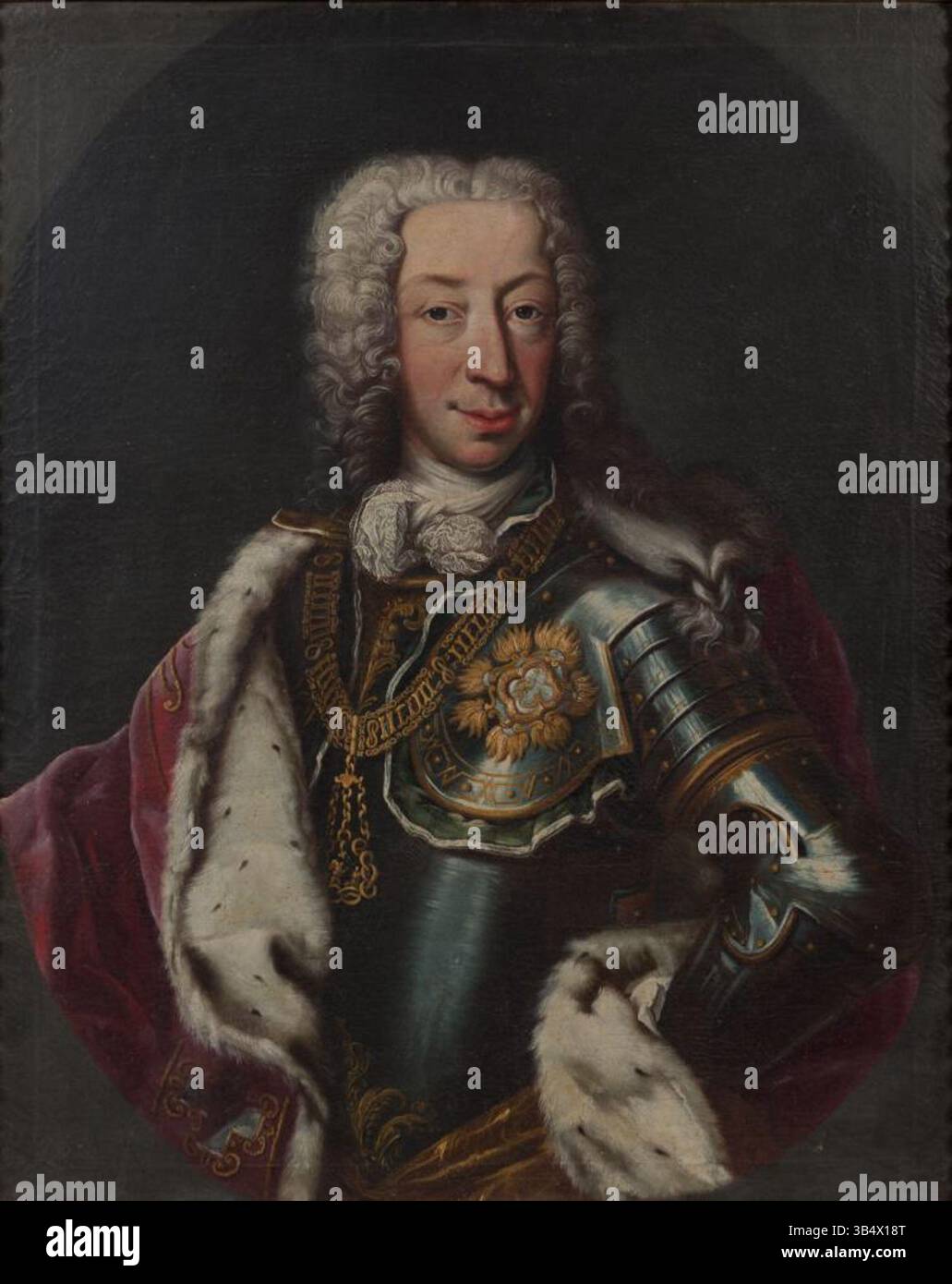 This oil painting from the mid-18th century depicts Carlo Emanuele III ...