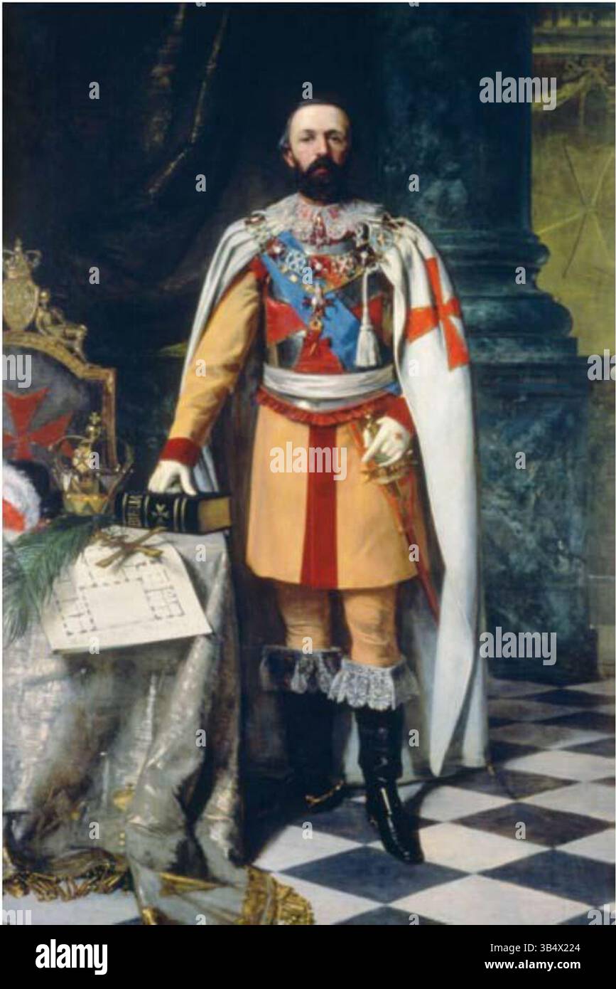 The image depicts King Oscar II of Sweden in ceremonial dress, possibly ...