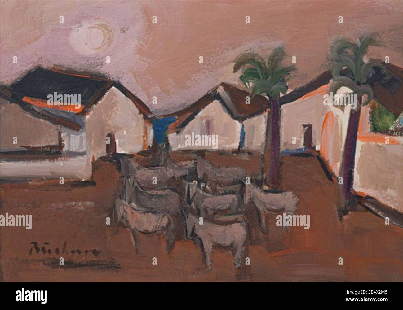 Carl Buchner's oil painting 'Donkeys and Houses,' created after 1900 ...