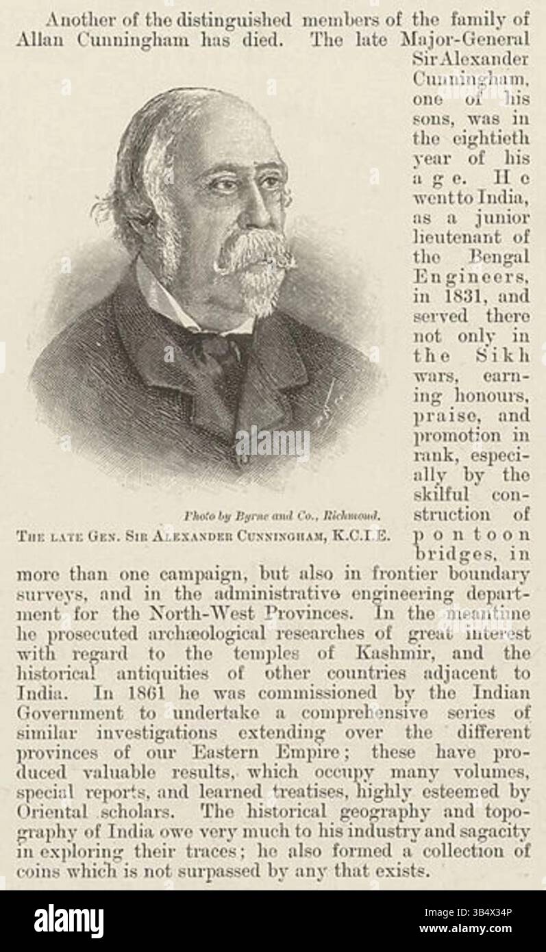This 1893 engraving of General Sir Alexander Cunningham, KCIE, appeared ...
