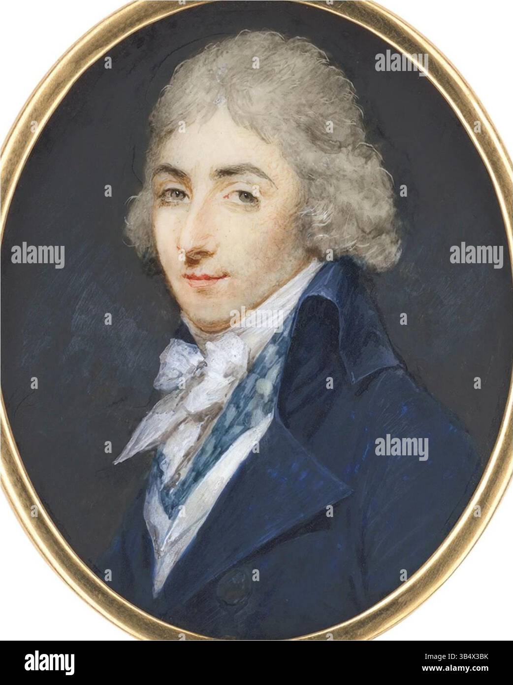 This 1790-1795 gouache and watercolor on ivory painting by Charles Hénard depicts a man with ...
