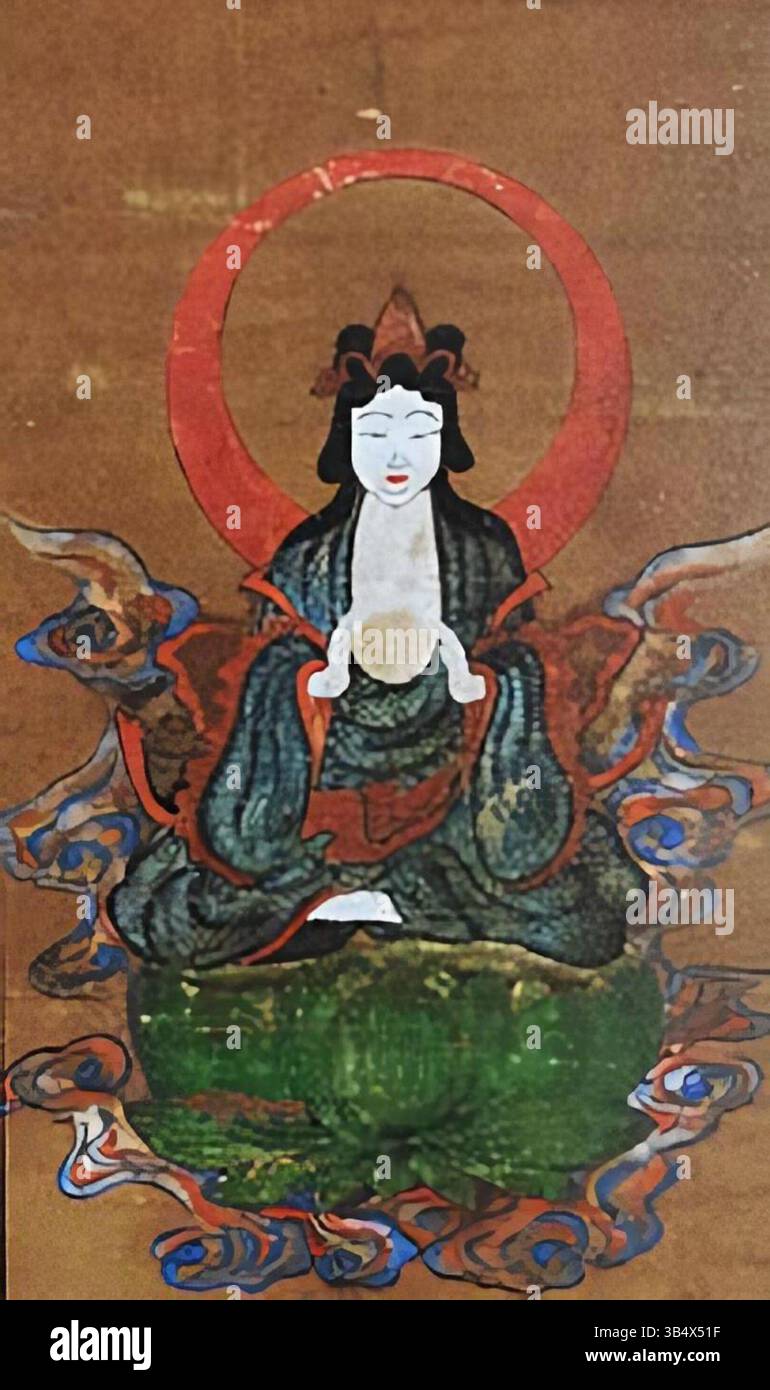 A rare old artwork depicting Tsukuyomi-no-Mikoto, the Shinto moon god ...