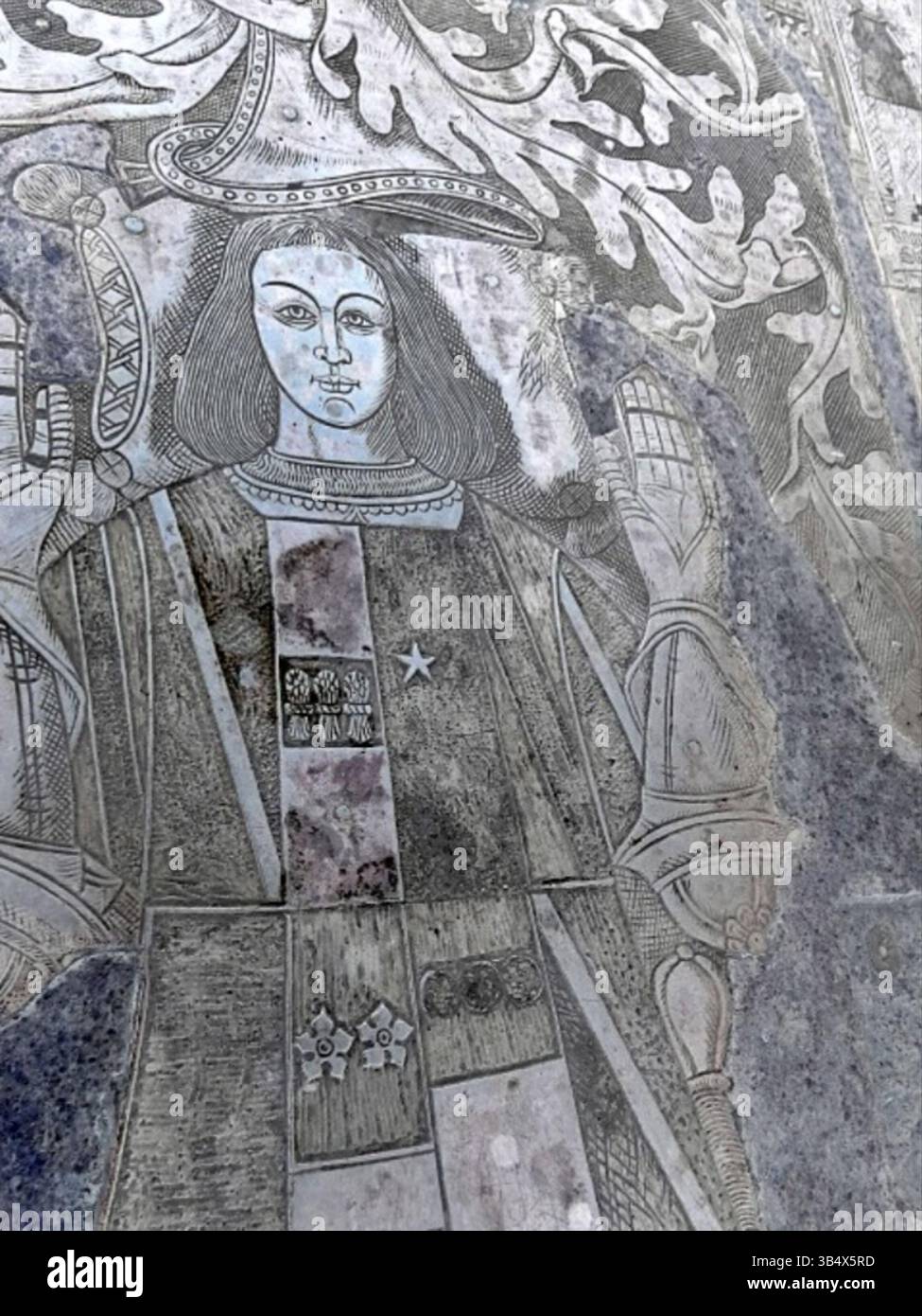 This monumental brass of Sir Roger Le Strange (1446-1506) is located at ...