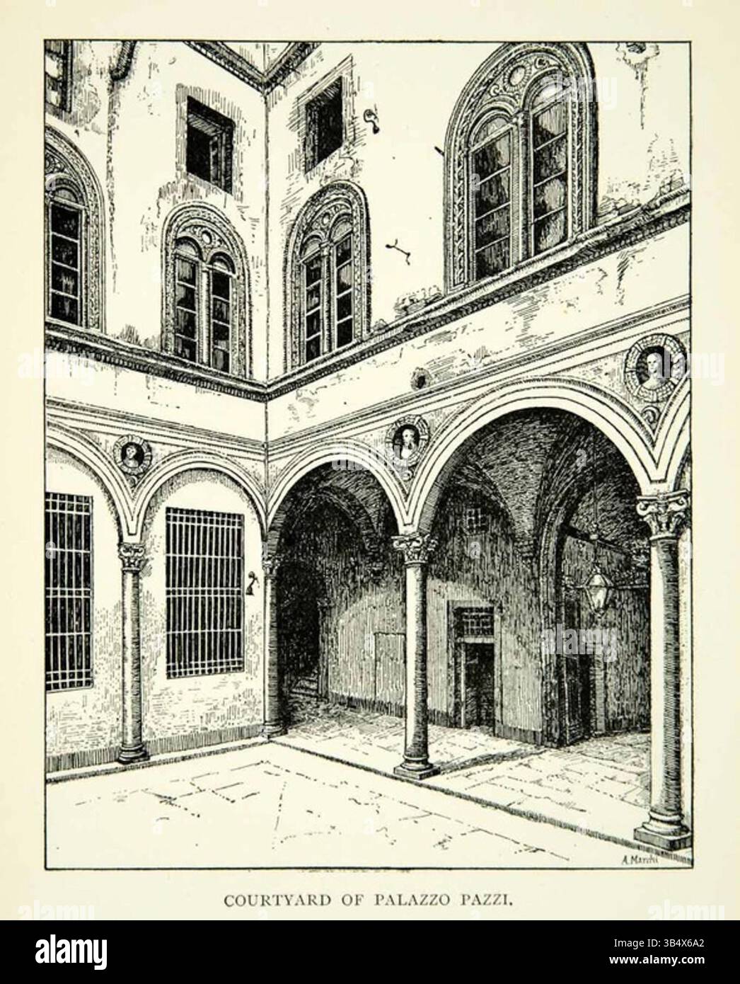 This 1905 painting by Adelaide Marchi depicts the courtyard of Palazzo ...