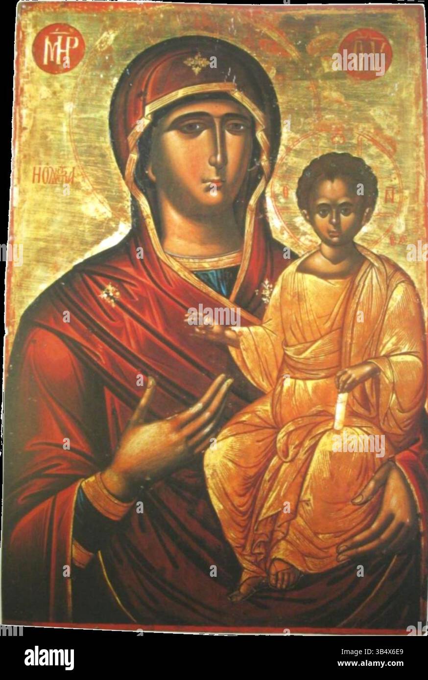 This 16th-century icon by Michael Damaskinos depicts the Virgin Hodegetria, a revered Christian ...