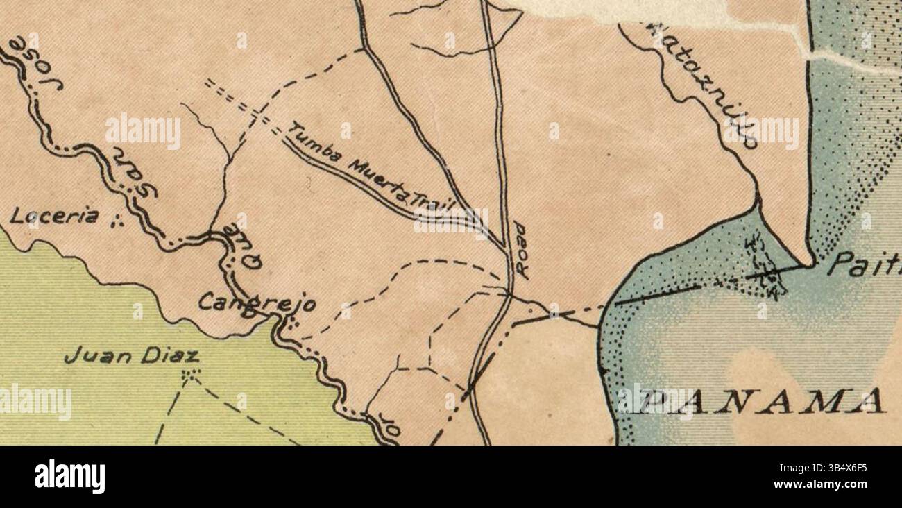Map excerpt from the Panama Canal Zone showing the 'Tumba Muerta' trail ...