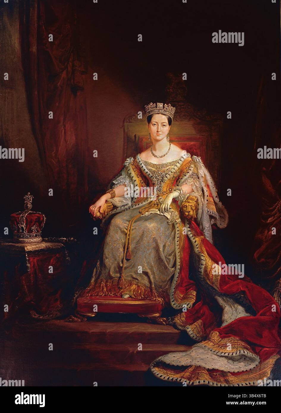 Portrait of Queen Victoria on her throne in the House of Lords, painted ...