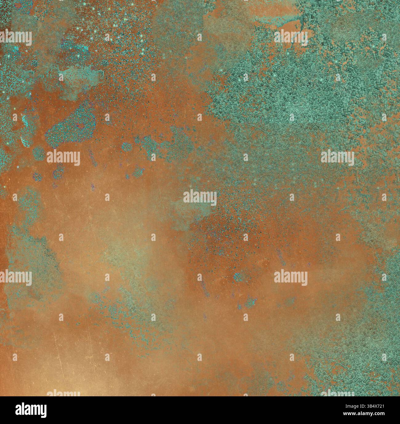 Oxidized copper sheet showing patina forming green spots on brown ...