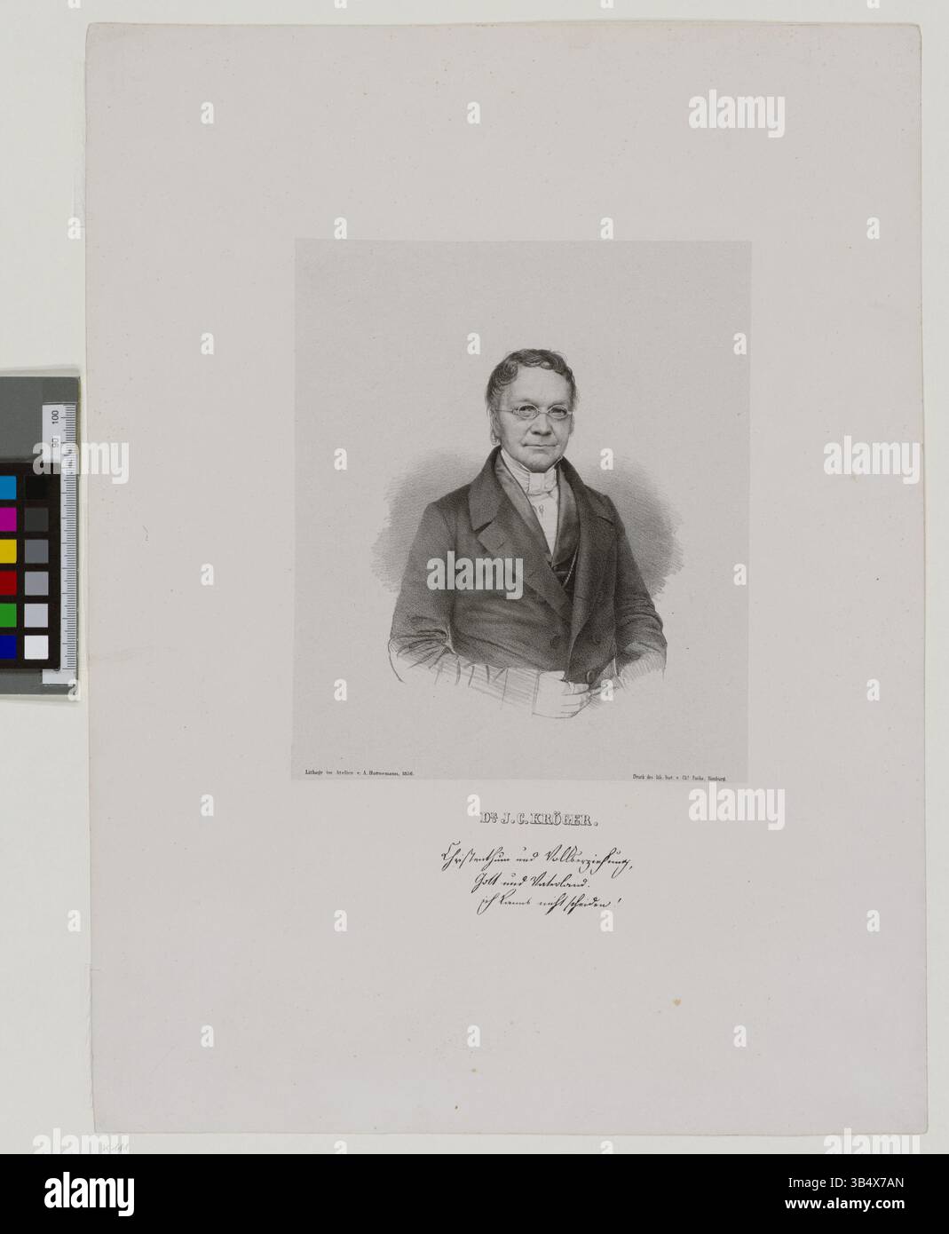 Lithograph of Dr. J. C. Kröger, created in 1856, depicting him with a ...