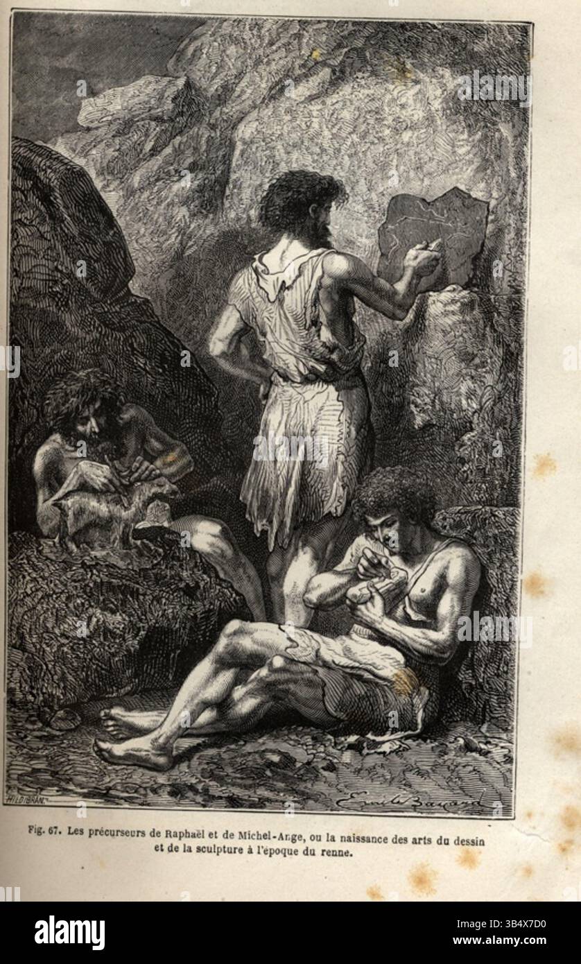 Émile Bayard's engraving 'Les artistes préhistoriques' illustrates ...