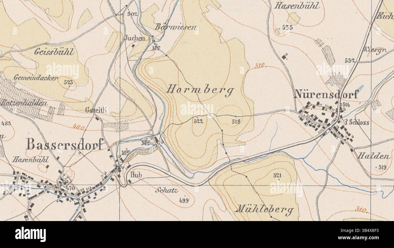 Johannes Wild’s 1854 'Hormberg' map fragment shows a section of the ...