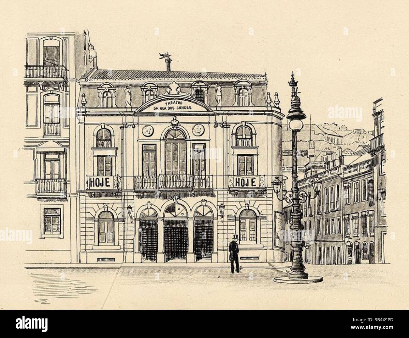 A 1903 drawing of the main façade of the Teatro da Rua dos Condes ...