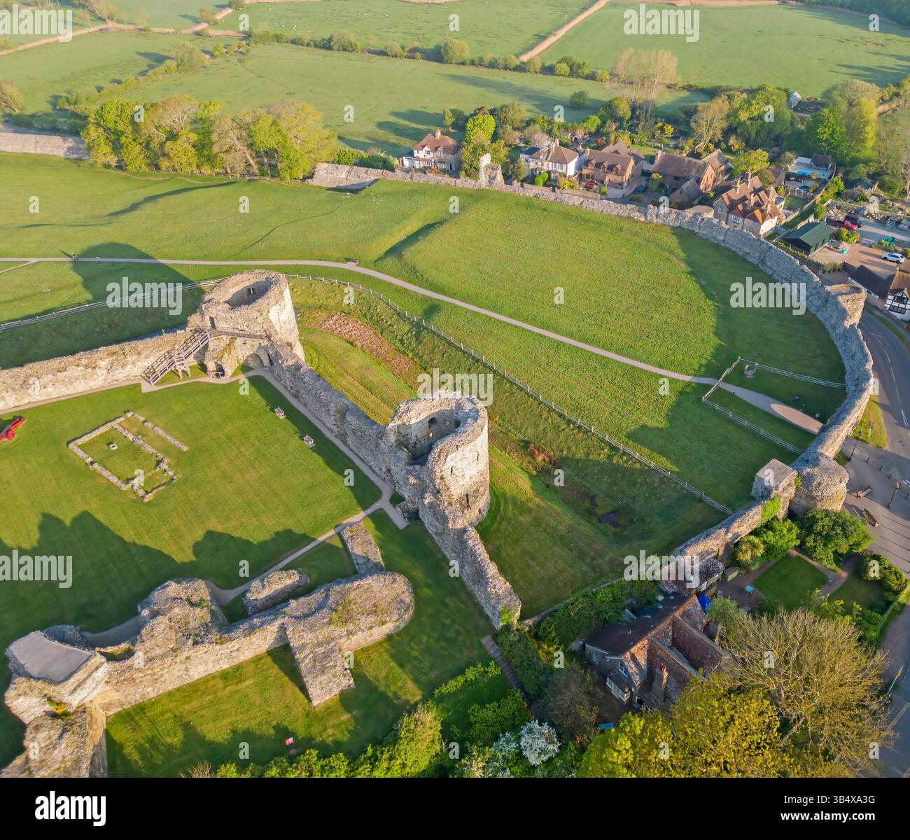 aerial view of pevensey castle in east sussex. The castle dates from ...