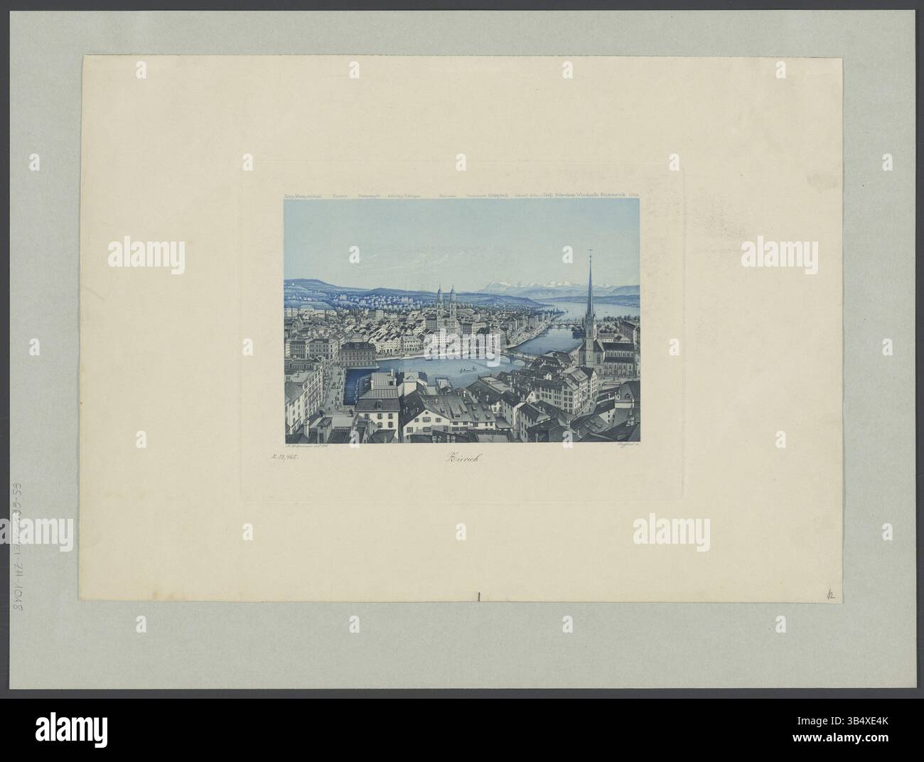 Etching and aquatint print depicting Zurichberg and surrounding areas. The print was created by ...