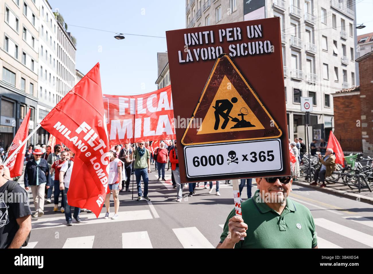 Milan, Italy. 01st May, 2025. Milan, The Labor Day parade for safety at ...