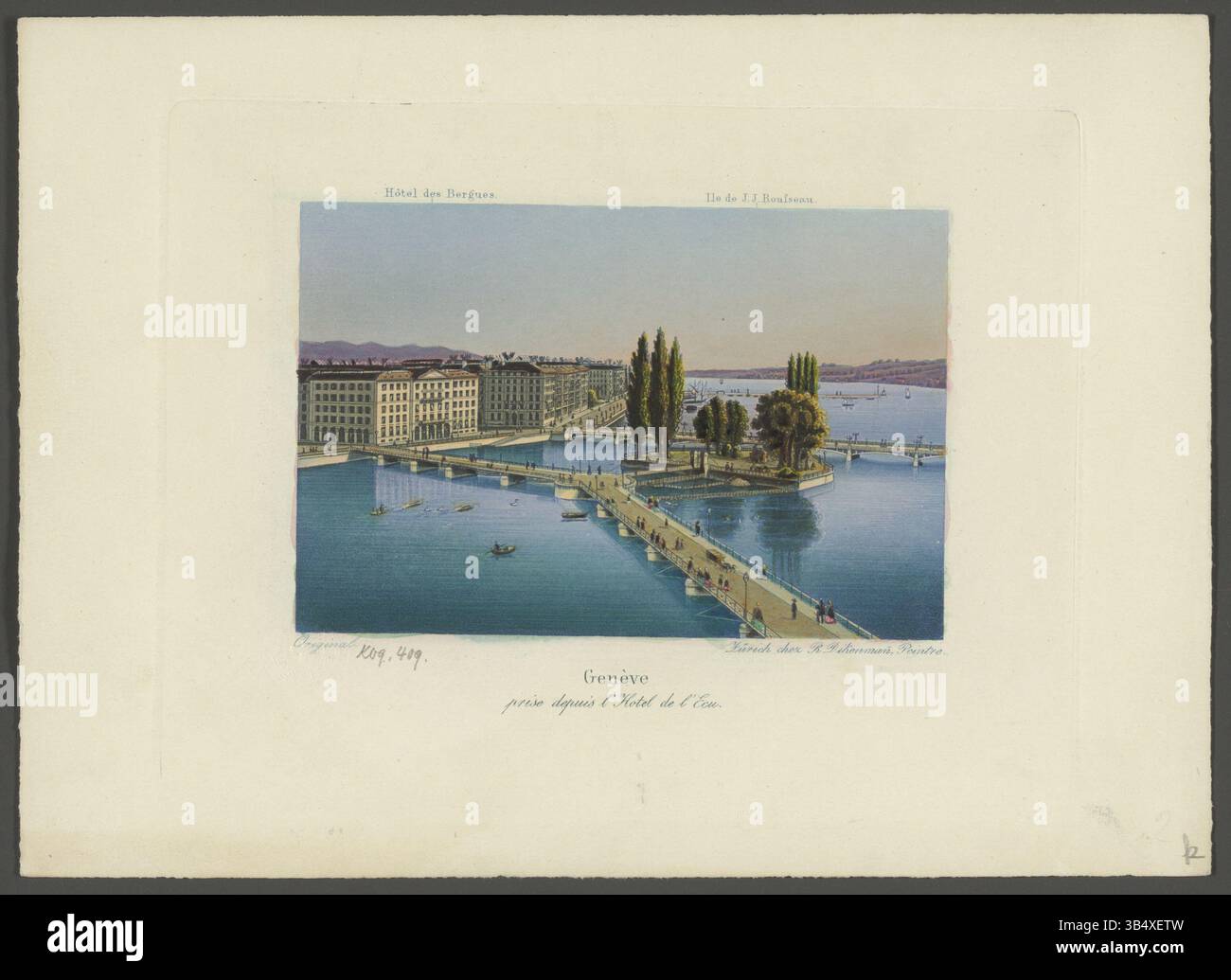 This 1844 print by Johann Rudolf Dikenmann illustrates Geneva, focusing ...
