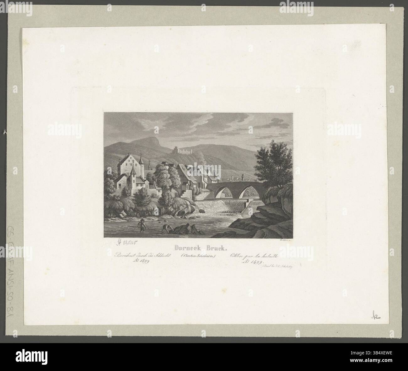 Aquatint and etching print of Dorneck-Bruck in Canton Solothurn ...