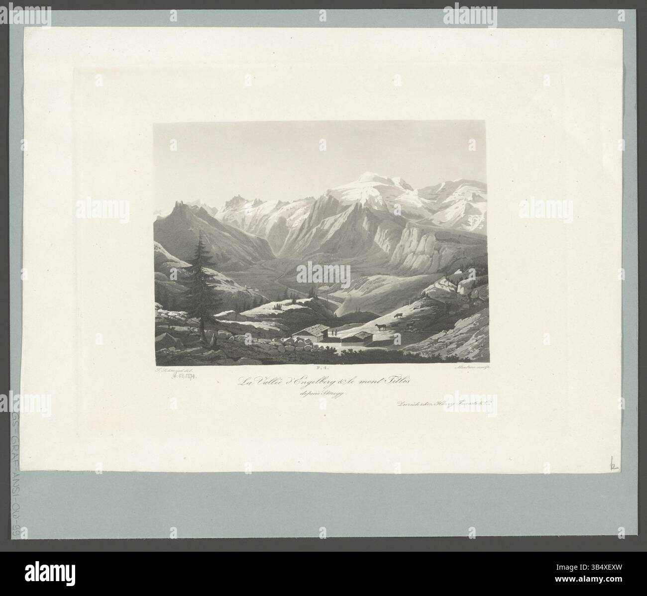 Aquatint by Franz Schmid and Frédéric Martens showing the Engelberg Valley and Mount Titlis from ...