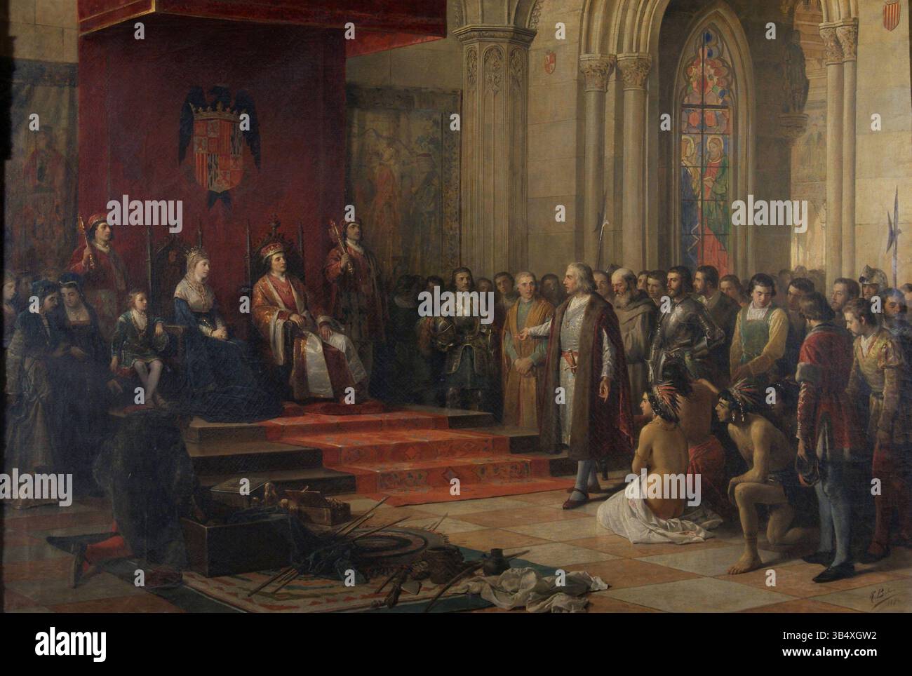 This 1874 oil painting by Ricardo Balaca depicts Christopher Columbus ...