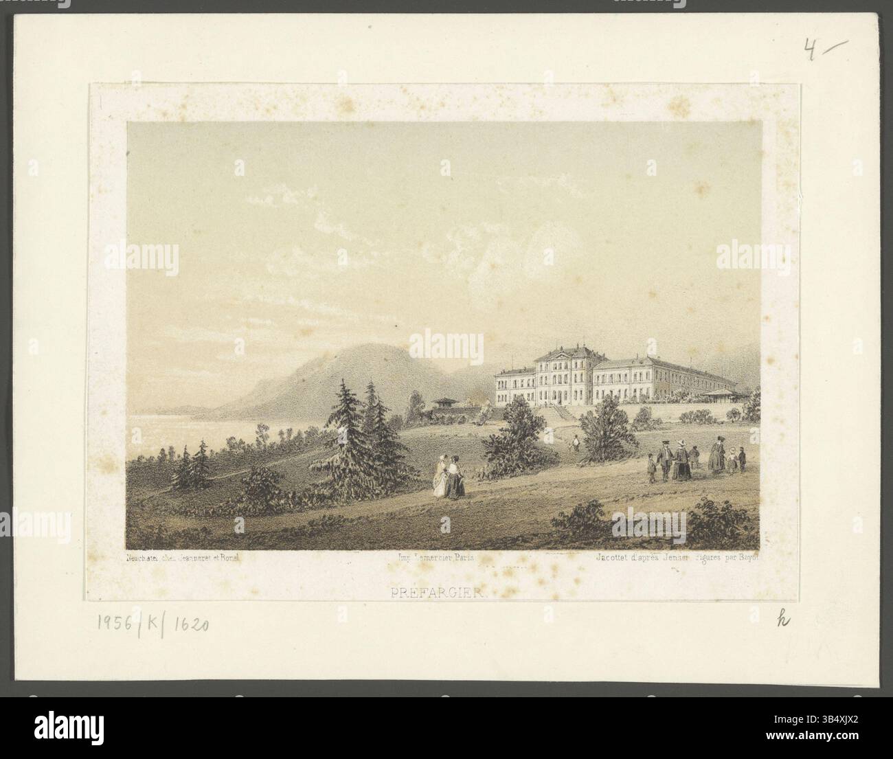 Lithograph print by Jean Jacottet after Jenser, featuring figures by ...