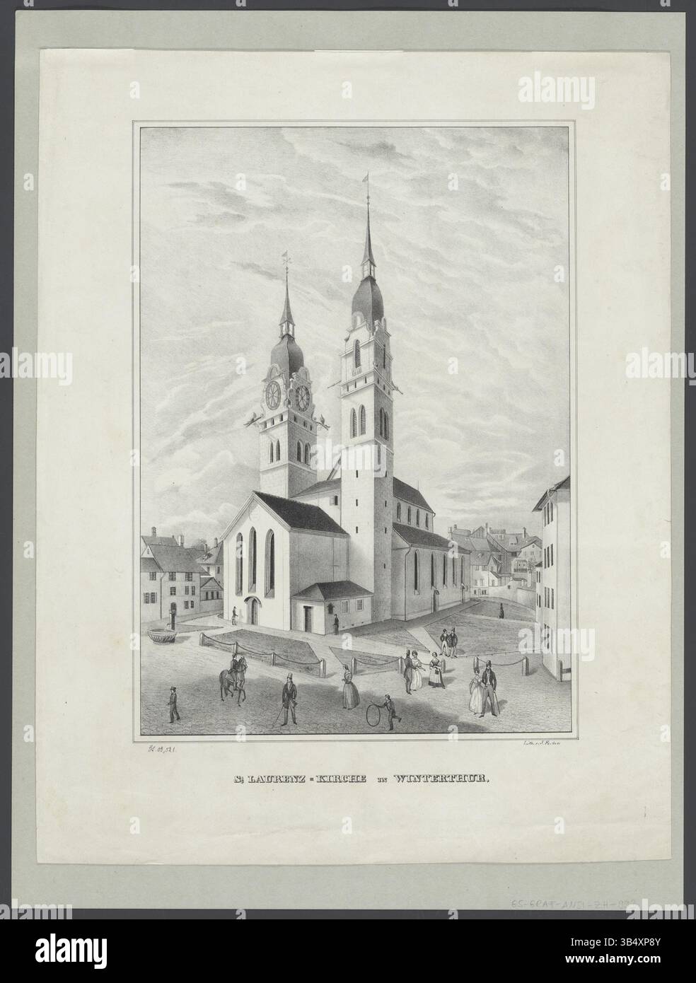 This lithograph, dated circa 1840, represents the St. Laurenz Church in ...