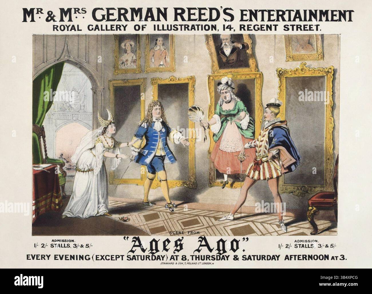 The 1869 theatre poster for 'Ages Ago' by Gilbert and Clay shows a ...