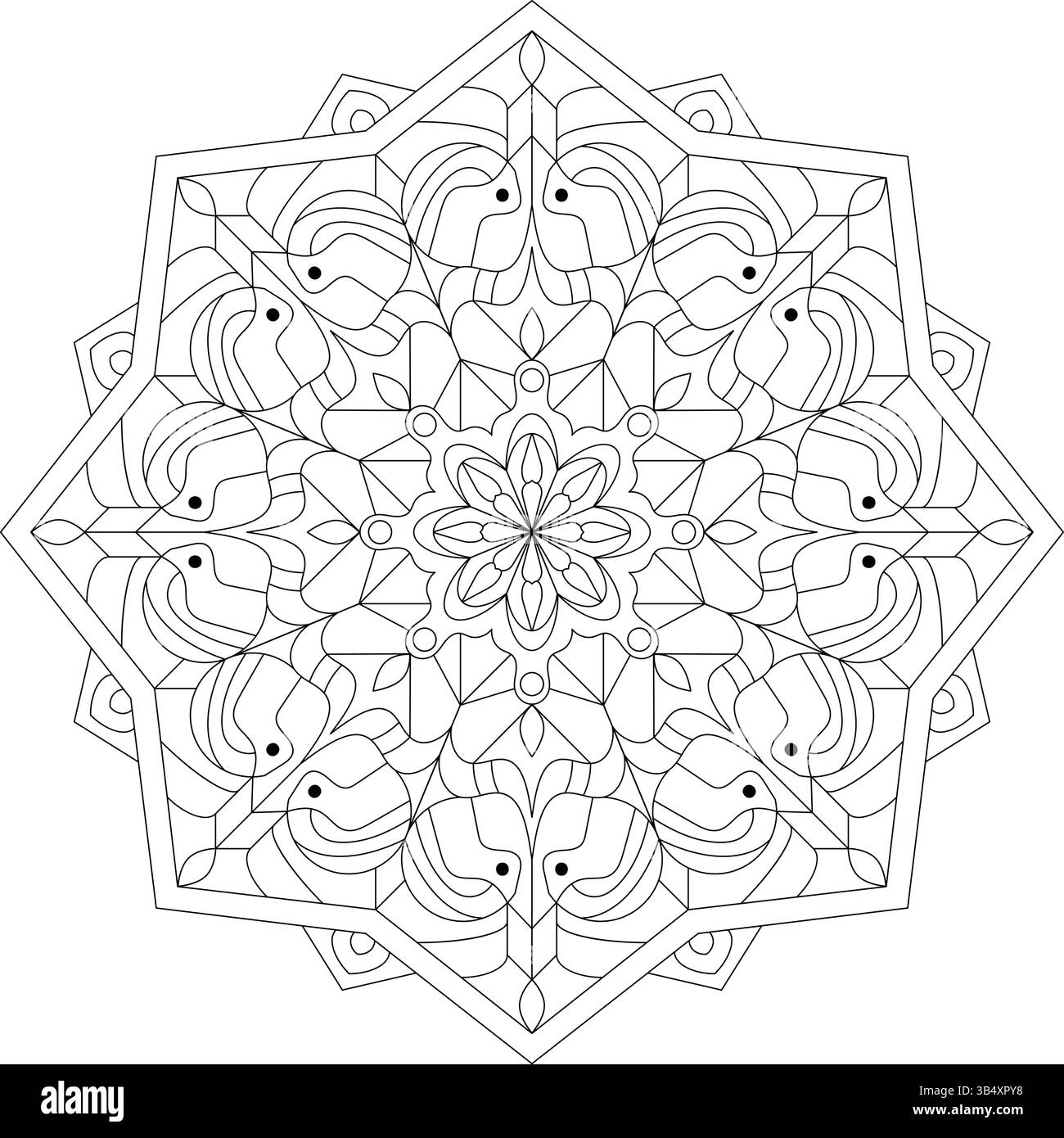Black and white mandala drawing for coloring pages, tattoo outlines ...