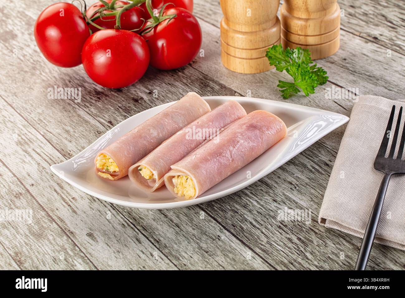 Tasty Roll with han and cheese snack Stock Photo - Alamy