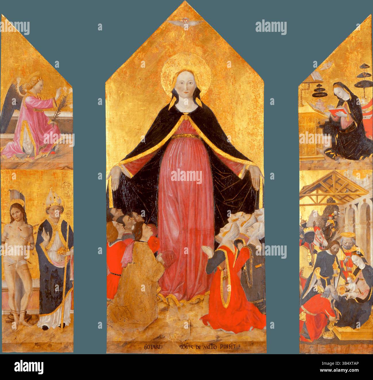 Gottardo Scotti’s 'Triptych of the Madonna of Mercy' features a central panel depicting the ...