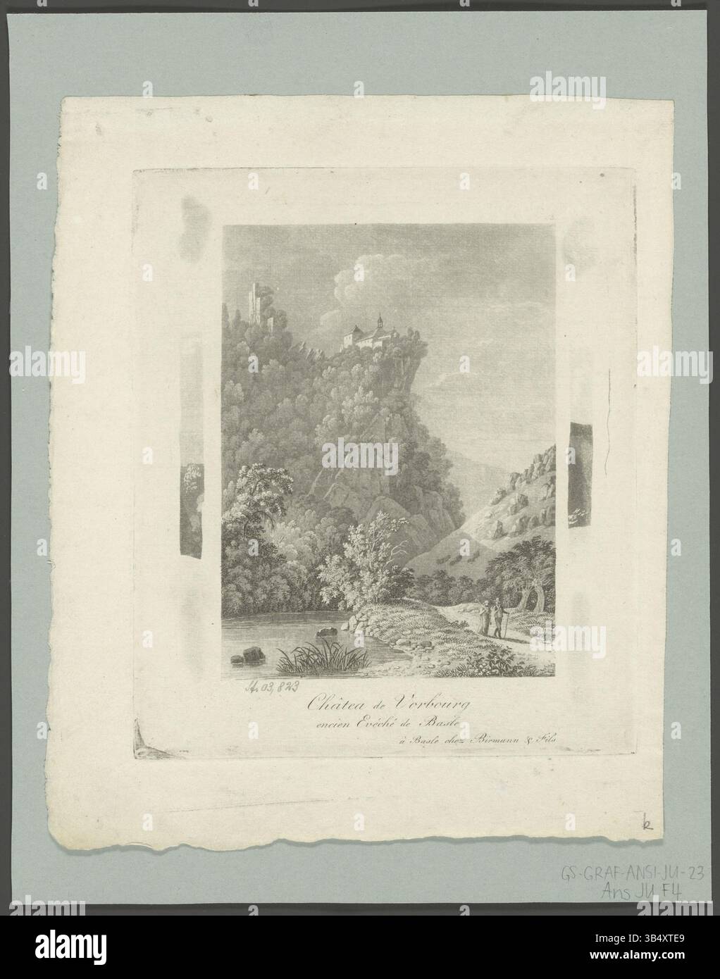 This 19th-century aquatint and etching print depicts the Château de ...