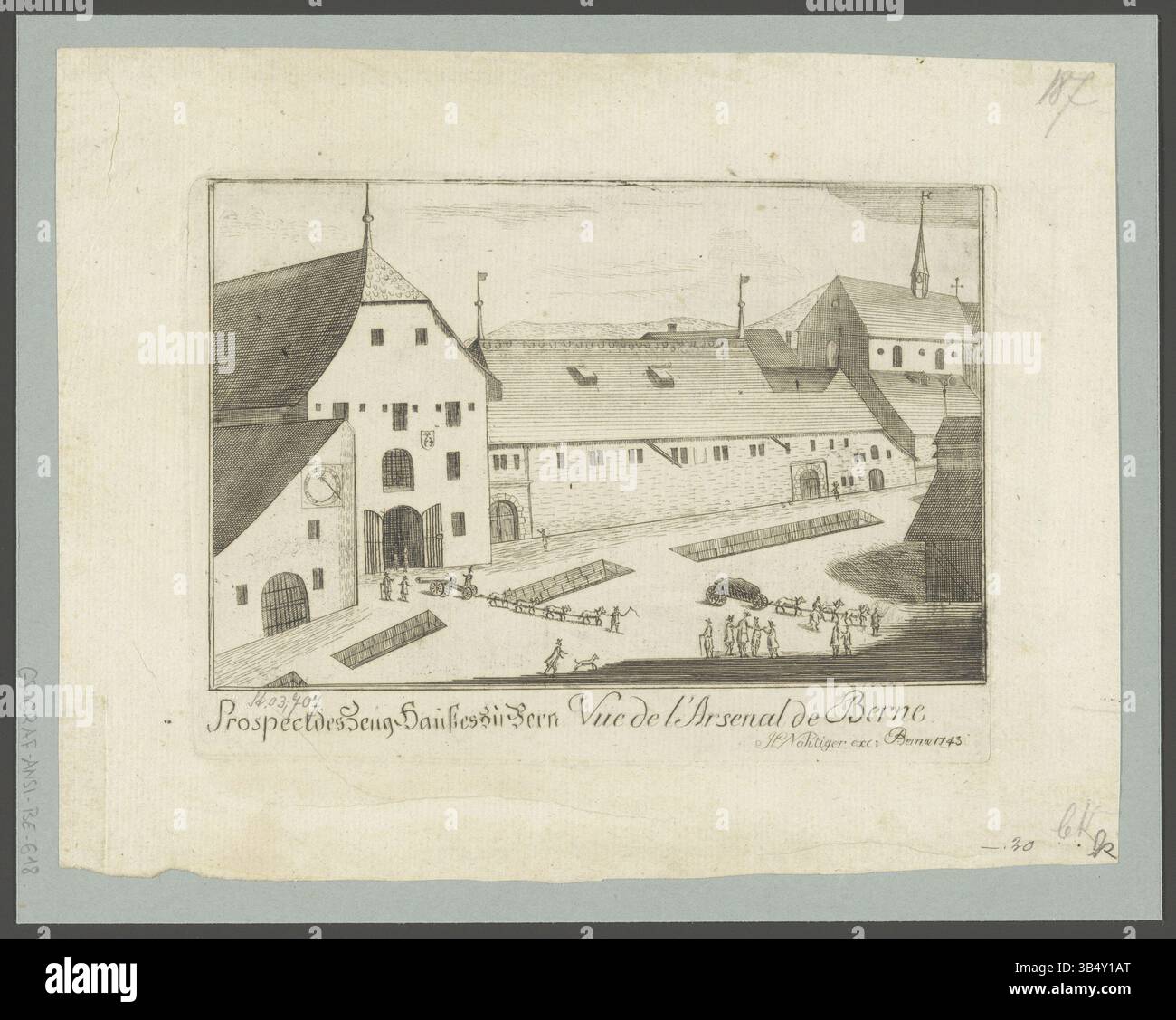 This 1743 etching by Johann Ludwig Nöthiger depicts the arsenal in Bern ...