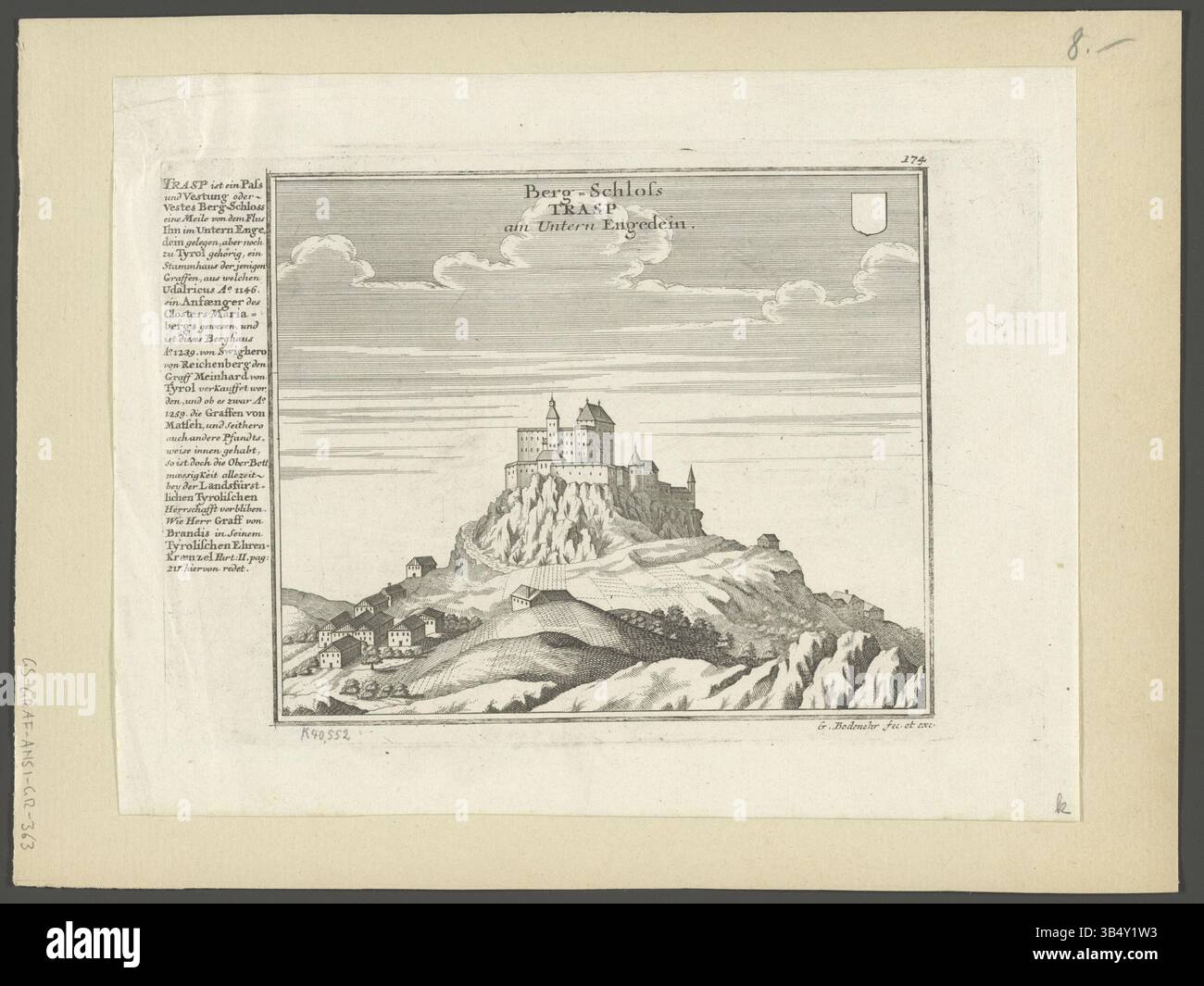 Gabriel Bodenehr's etching from around 1720 illustrates Trasp Castle in ...