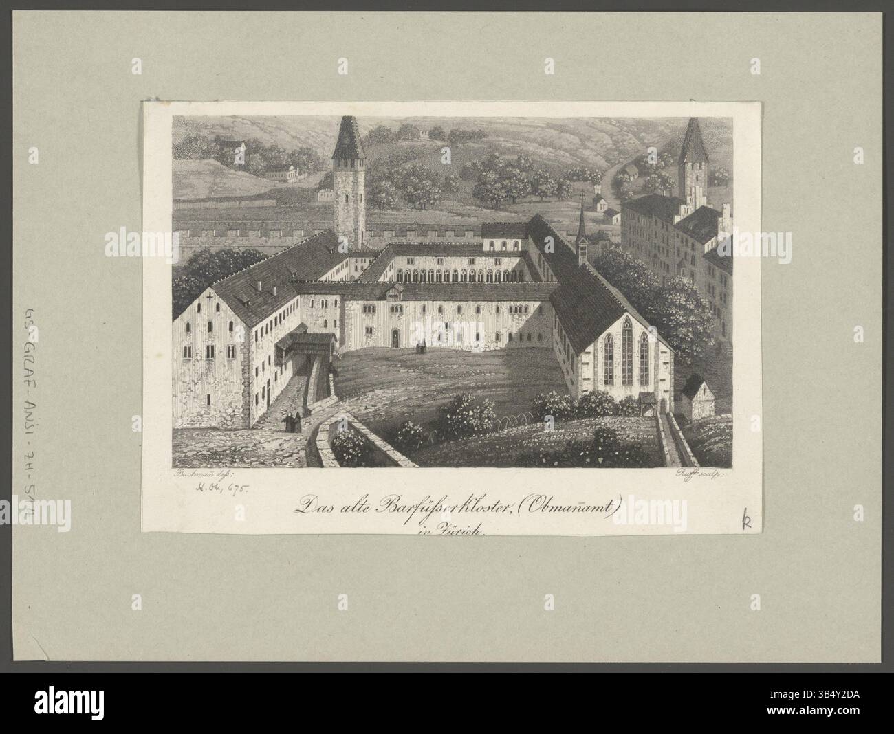 This 19th-century aquatint print shows the Barfüsserkloster, an old ...