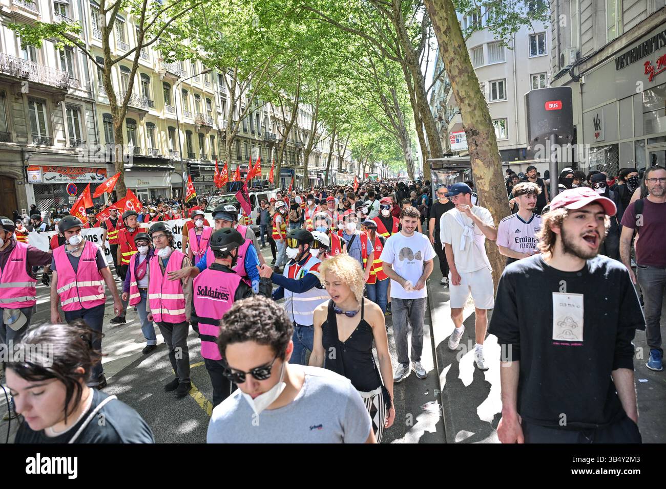 Lyon, France. 01st May, 2025. Labor day demonstrations in Lyon, France ...