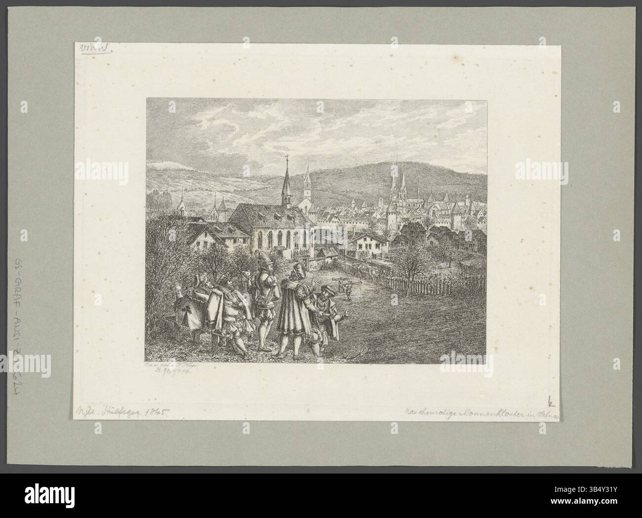 Etching of the former Nuns' Monastery in Selnau, Zurich, illustrating ...