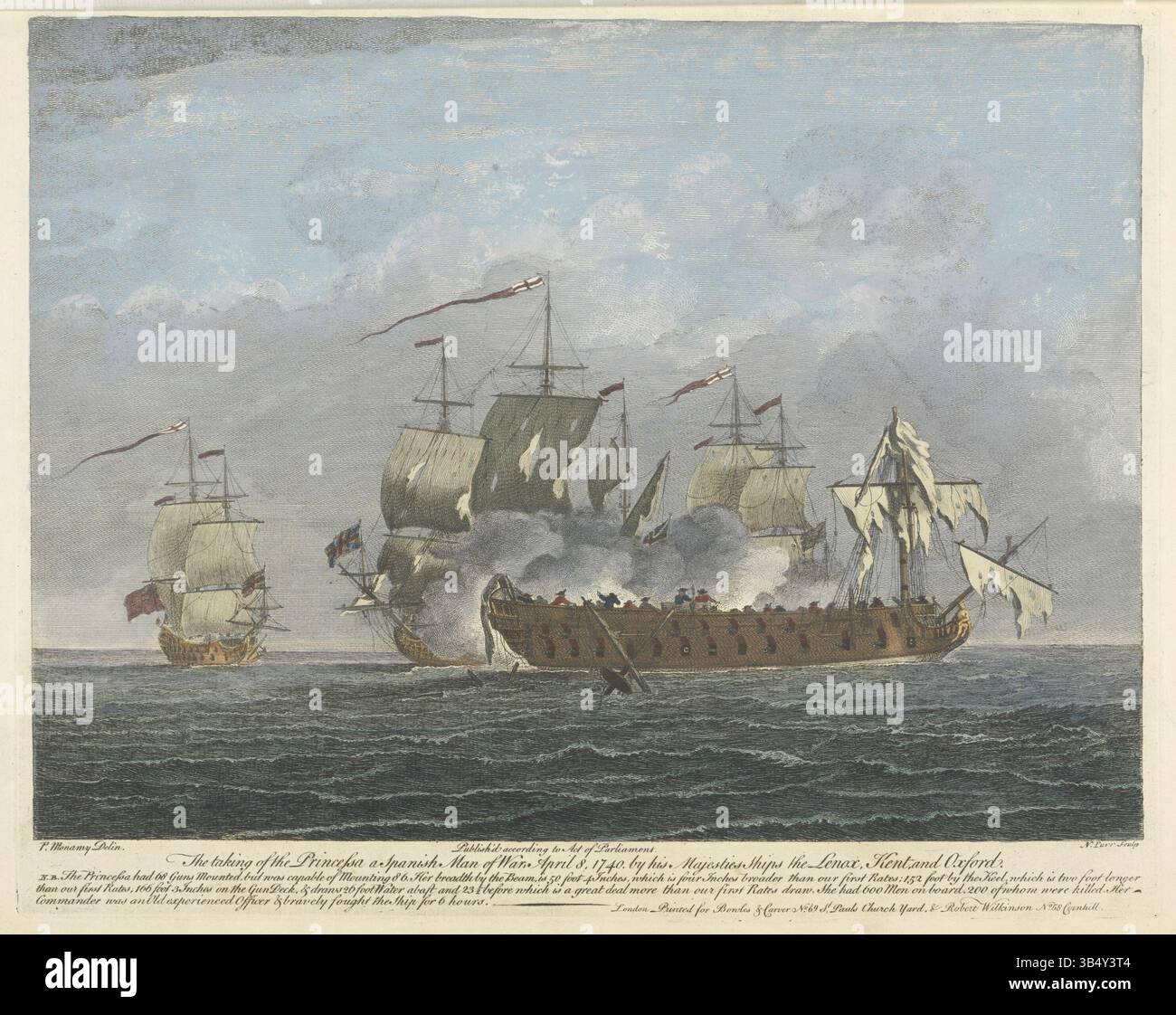 This hand-colored engraving illustrates the capture of the Spanish ...