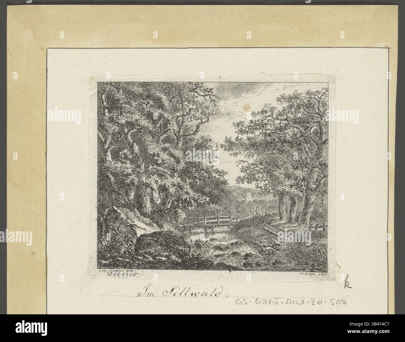 Etching print of 'Im Sillwald', created by Conrad Gessner and Johann Heinrich Meyer, published ...