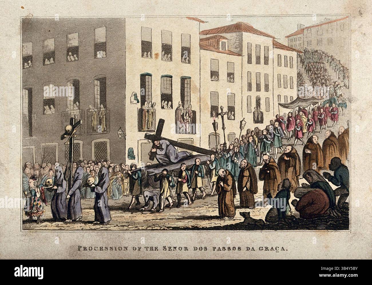 This coloured aquatint from 1826 depicts the Procession of Our Lord of ...