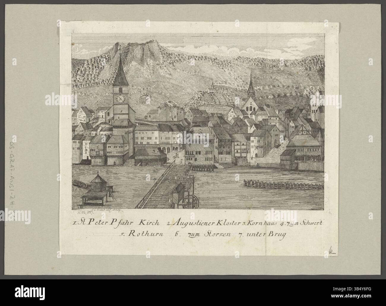 Etching print by Hans Leu the Elder from around 1800, depicting Zurich ...