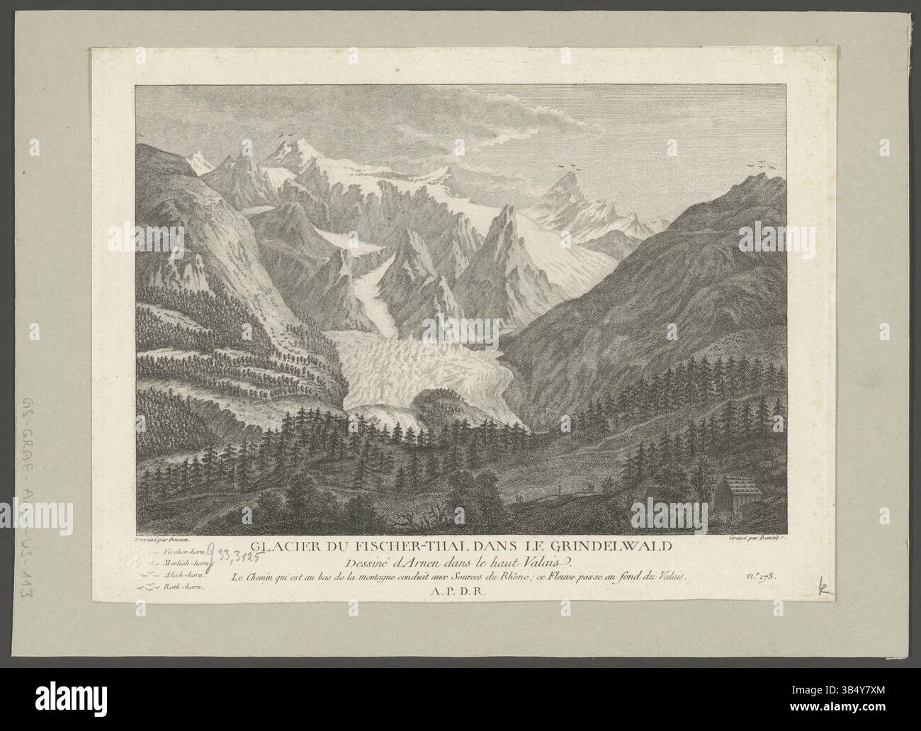 Glacier du Fischer-Thal in Grindelwald, Switzerland, shown in a print ...